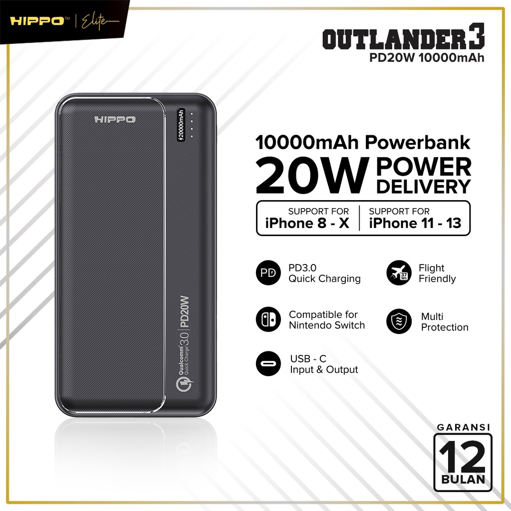 Jual Hippo PowerBank Outlander 3 PD 20W 10000mAh Quick Fast Charging ...