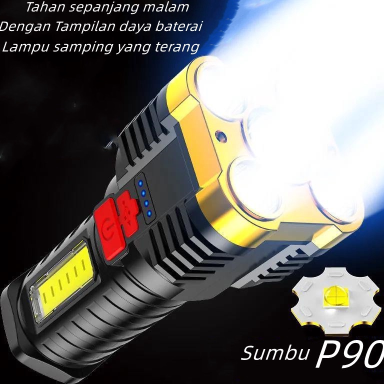 Jual REKOMENDASI Lampu Senter LED 5 Mata + P900 COB Super Terang ...