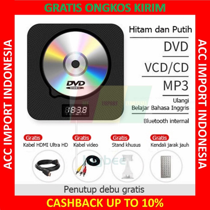 Jual {NurulShop} DVD External Portable Bluetooth USB Radio Wall Mounted CD DVDs Player - Putih ...