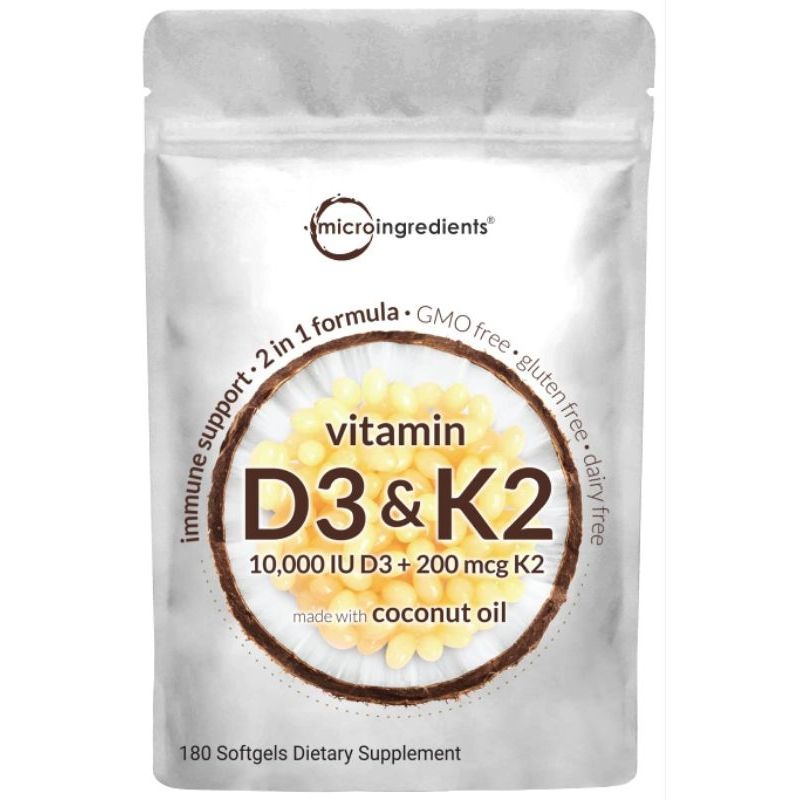 Jual VITAMIN D3+K2 10.000 IU ASLI MICROINGREDIENTS 180 SOFTGEL | Shopee ...