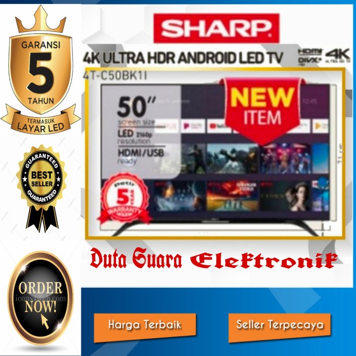 Jual Sharp Led Tv 50 Inch 4T-C50Bk1I Digital Android Smart Tv Ulhd 4K Hdr | Shopee Indonesia