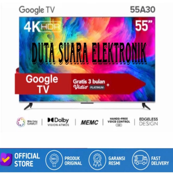 Jual Tcl 55 Inch Smart Tv-4K Uhd-Dolby-Atmos-Hfvc 2.0 -Memc- 55A30 ...