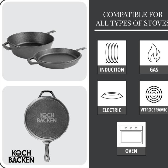 Jual Koch&Backen 2In1 Cast Iron Deep Fry Pan Set 26Cm-Panci Cast Iron ...