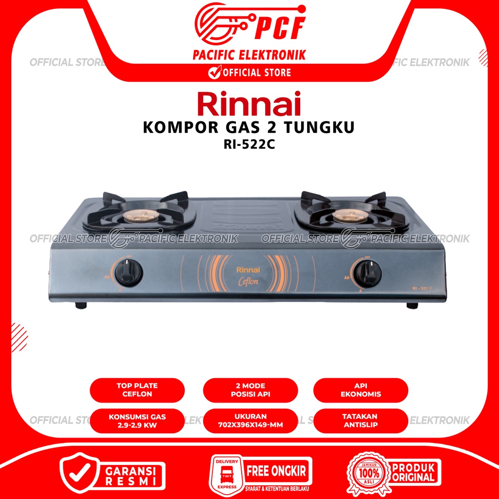 Jual Kompor Gas Rinnai Ceflon 2 Tungku RI 522C | Shopee Indonesia