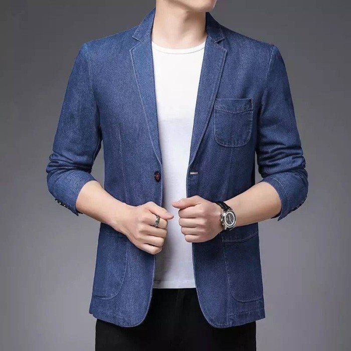 Jual Blazer Pria Sean Jas Cowok Laki Jeans Denim Baju Formal Elegan ...