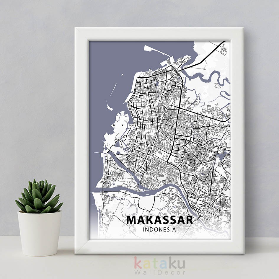 Jual Makassar City Map Art Hiasan Dinding Poster Peta Makassar Wall ...