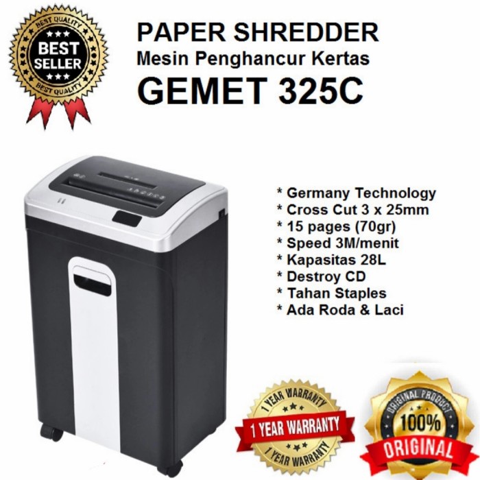Jual Mesin penghancur kertas GEMET 325C / Paper shredder Gemet 325 C ...