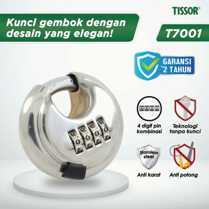 Jual Latin- Tissor T7001 Gembok Bulat 4 Digit Kombinasi Angka Pagar Gerbang Lock | Shopee Indonesia