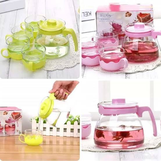 Jual Set Teko Dan Gelas Plastik Cangkir Keramik Air Viral Tko Kimglass ...