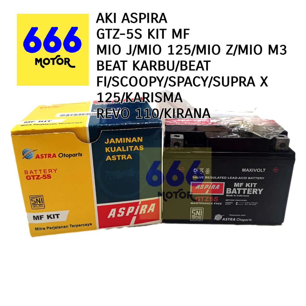 Jual AKI ASPIRA GTZ5S KIT MF MIO J,MIO 125,MIO Z, MIO M3, BEAT KARBU ...