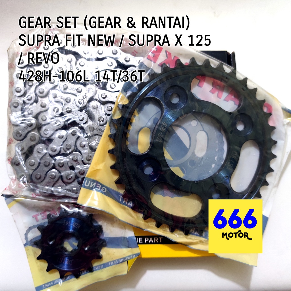 Jual GEAR SET SUPRA FIT NEW / SUPRA X 125 / REVO LAMA 428H-106L 14T/36T (GEAR DEPAN BELAKANG DAN ...