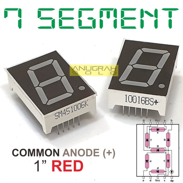 Jual Seven Segment LED 7 Segmen 1 inch Merah 1 digit common Anode 1inch ...