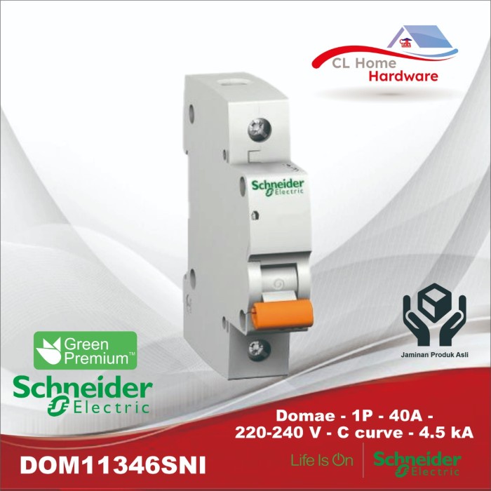 Jual Mcb Schneider Domae 1 Phase 40 Ampere Original Sni, 1P 40A 1Pole ...