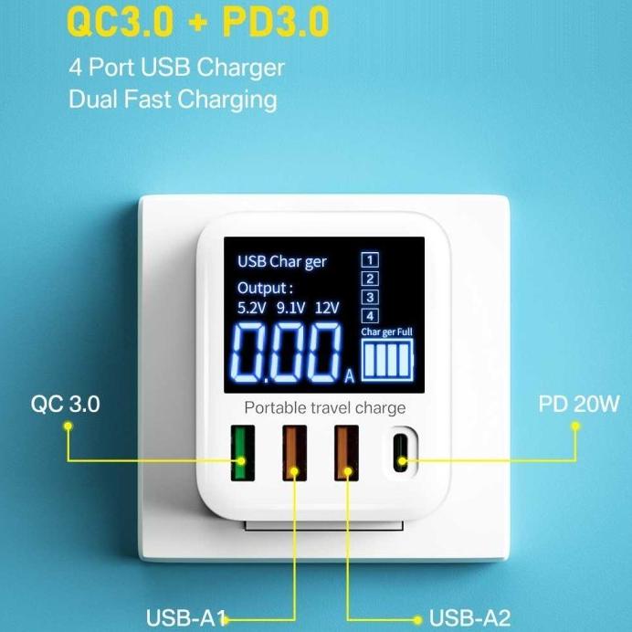 Jual Colokan Cas Charger USB TECH 4 Port PD 3.0 Quick Charging 40W with ...