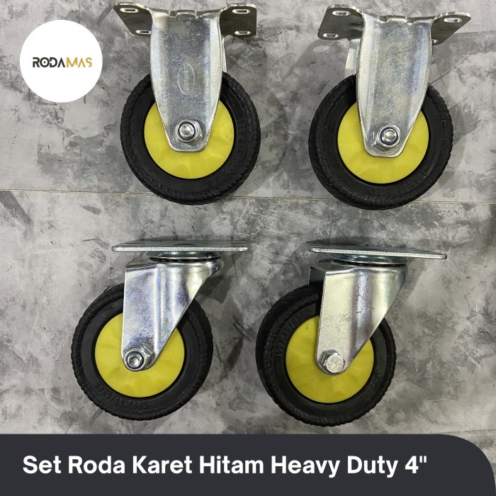 Jual Roda Karet Hitam Heavy Duty 4 inch Set ( 2 Hidup 2 Mati ) | Shopee ...