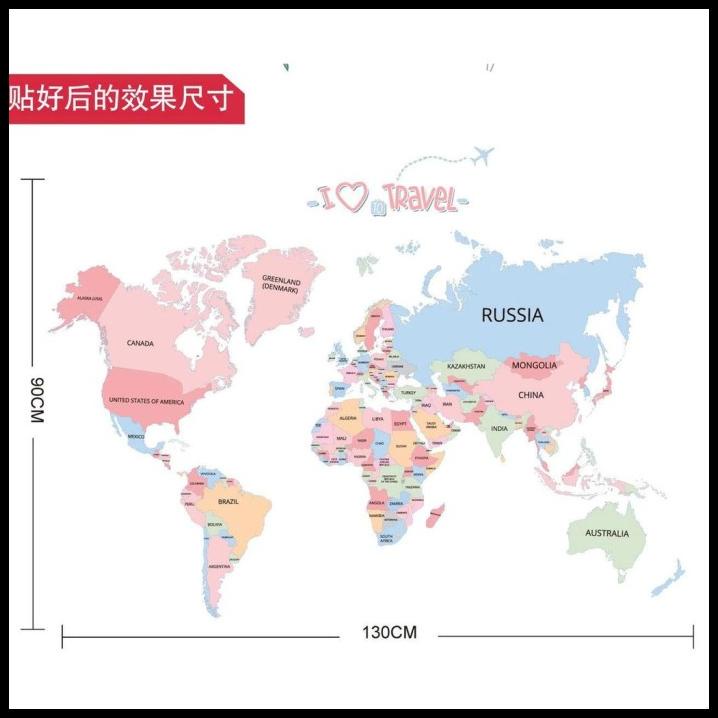 Jual DISKON WALL STICKER PETA DUNIA I LOVE TRAVEL MAP IN THE WORLD ...