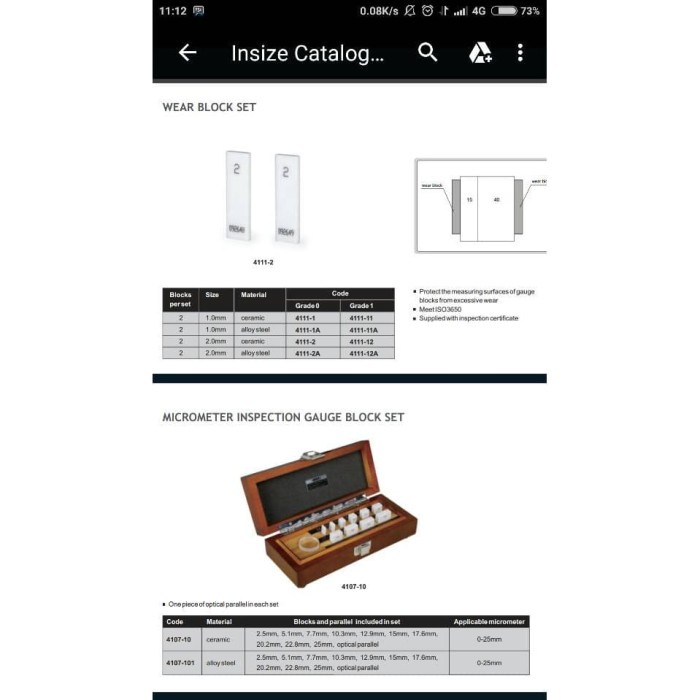 Jual INSIZE 4107-101 MICROMETER INSPECTION GAUGE BLOCK SET GRADE 0 ...