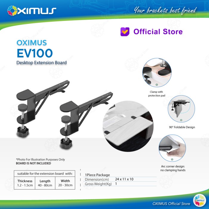 Jual Bracket Desk Extension Board Ekstension Meja Bisa Lipat Oximus EV100 | Shopee Indonesia