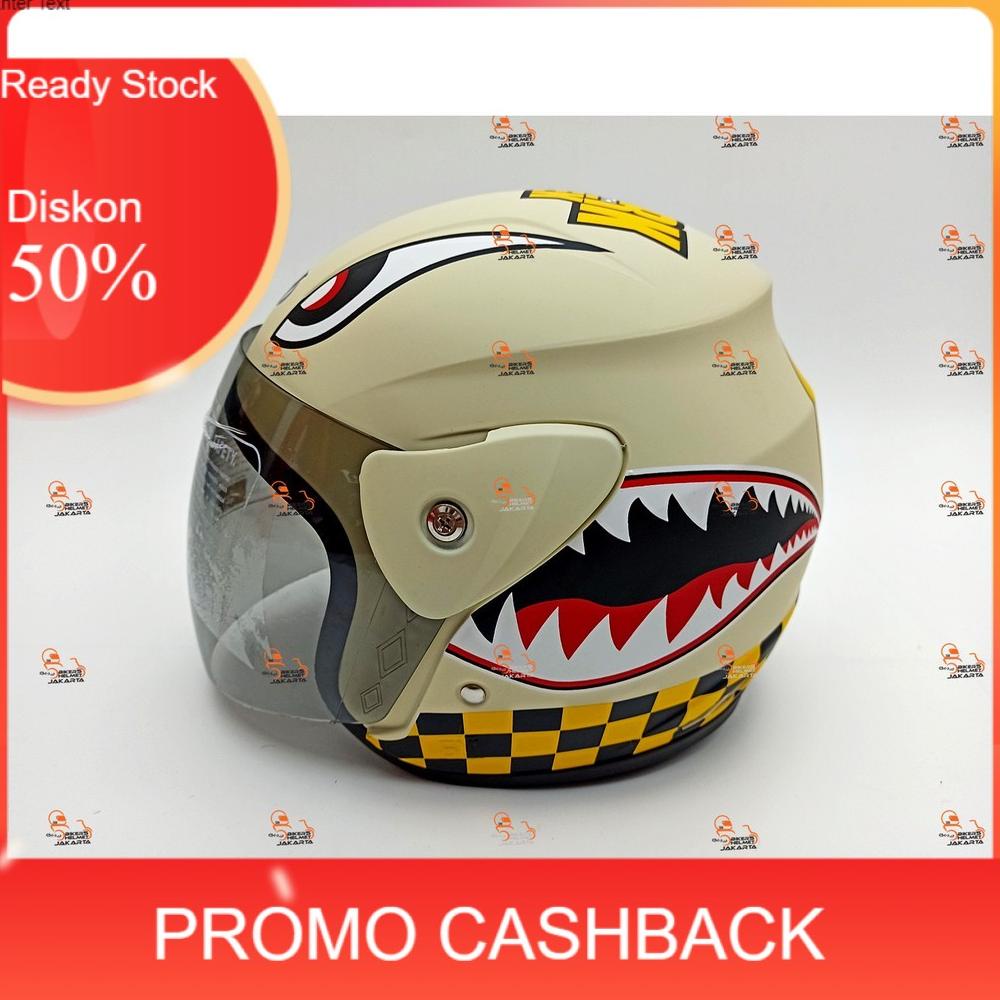 Jual HELM HELEM SHARK WAR HAWK CREAM DOFF HALF FACE MODEL GM EVO IJIN ...