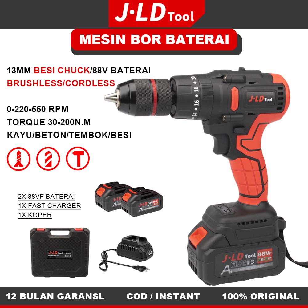Jual JLD J13 CORDLESS Mesin bor 13mm brushless impact mesin bor besi chuck impek baterai bor ...
