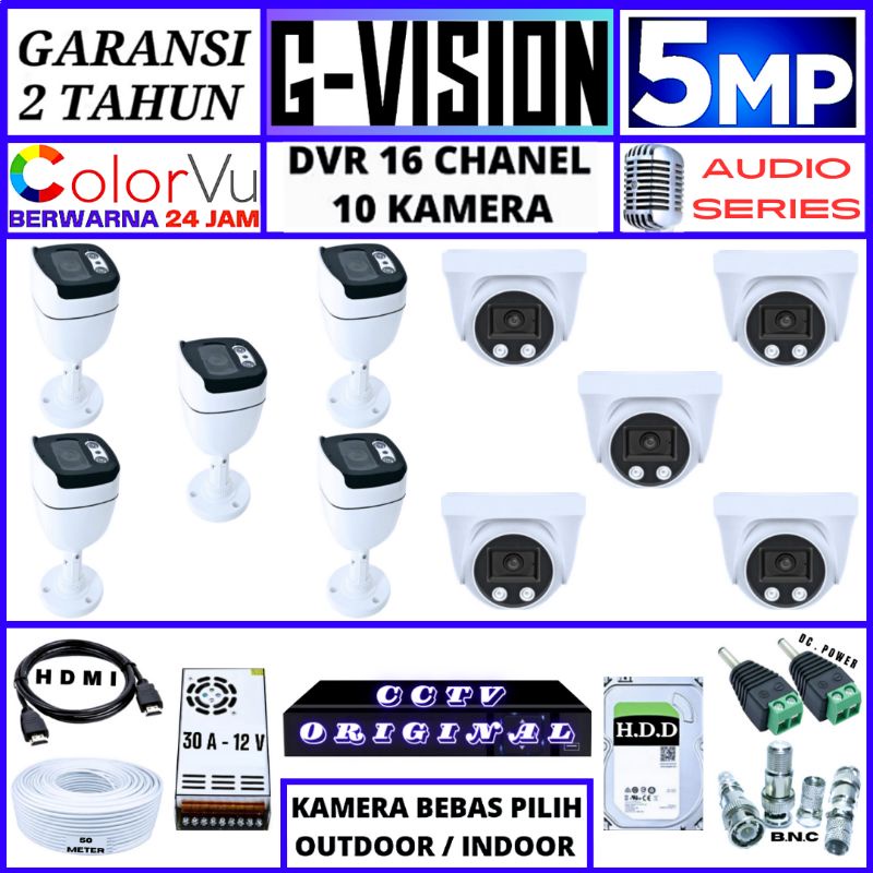 Jual PAKET CCTV COLORVU + AUDIO 10 CAMERA LENGKAP --> 5MP TURBO HD ...