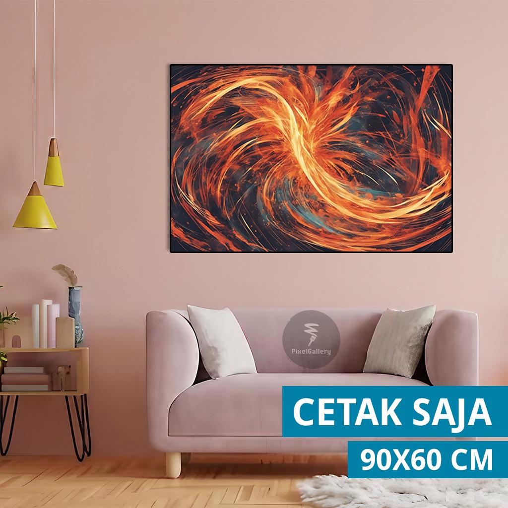 Jual Lukisan EXTRAJUMBO 90x60 Abstrak Pusaran Api II Hiasan Dinding ...