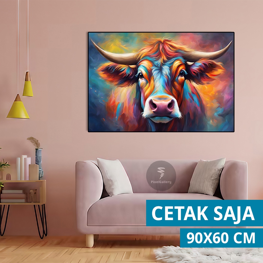 Jual Lukisan EXTRAJUMBO 90x60 Fantasi Kepala Sapi Hiasan Dinding ...