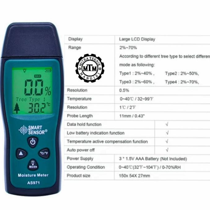 Jual ALAT UKUR WOOD MOISTURE METER KADAR AIR KAYU SMART SENSOR AS971 ...