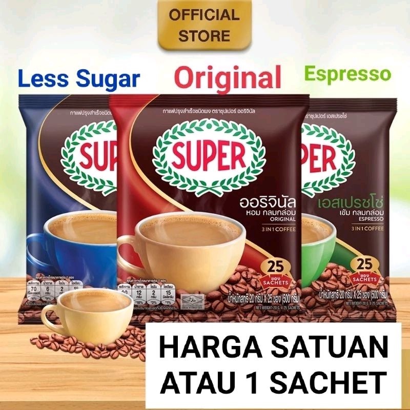 Jual Super Coffee 3in1 Less Sugar Original Espresso Kopi Super Kopi ...