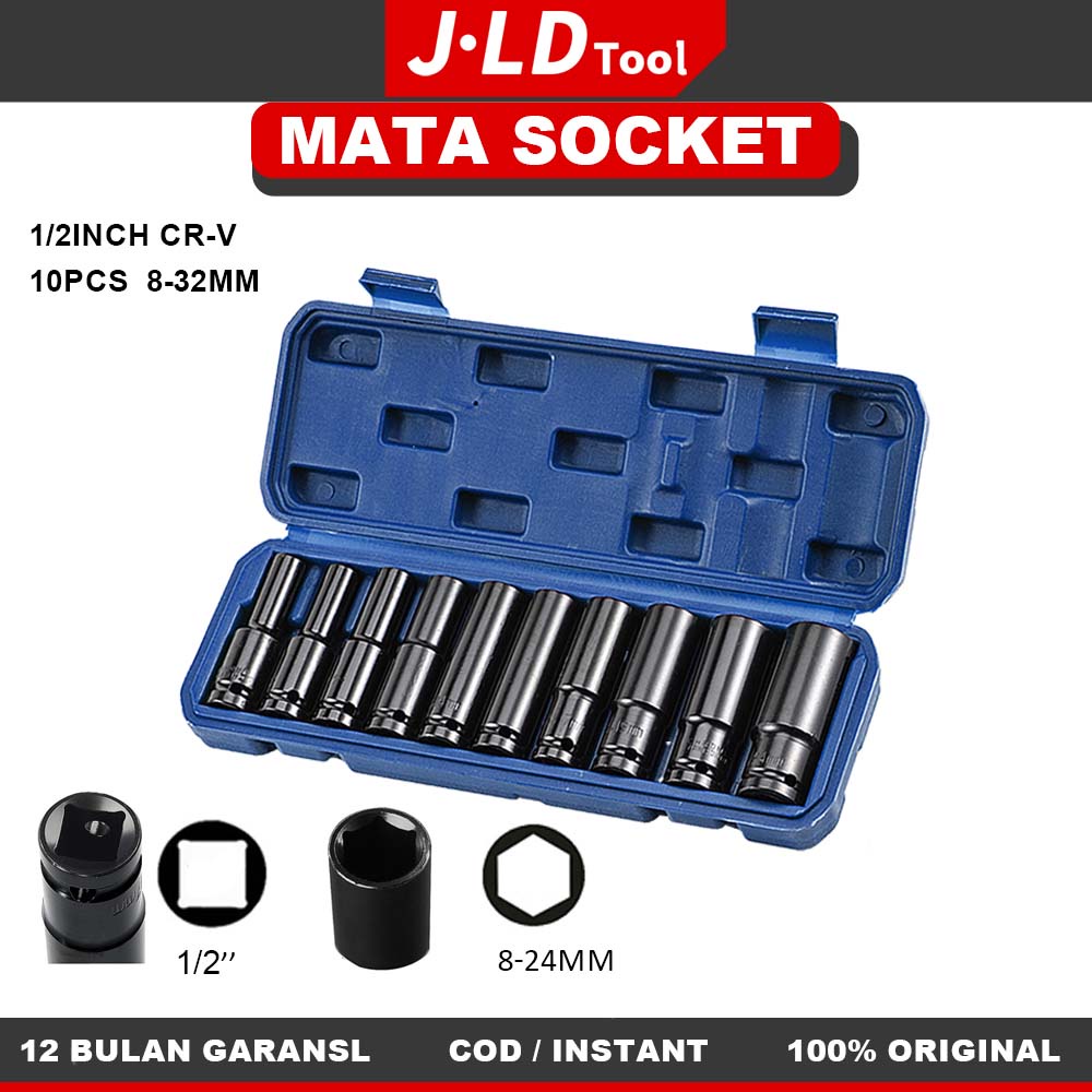 Jual JLD BISA COD 1/2inch(13mm) Mata Socket impact set 10pcs Mata Sok Panjang Mata Shock CR-V ...