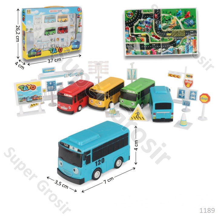 Jual Parking Lot Track Bus 7 cm P/B Mirip Karakter Tayo 4 Pcs + Rambu ...