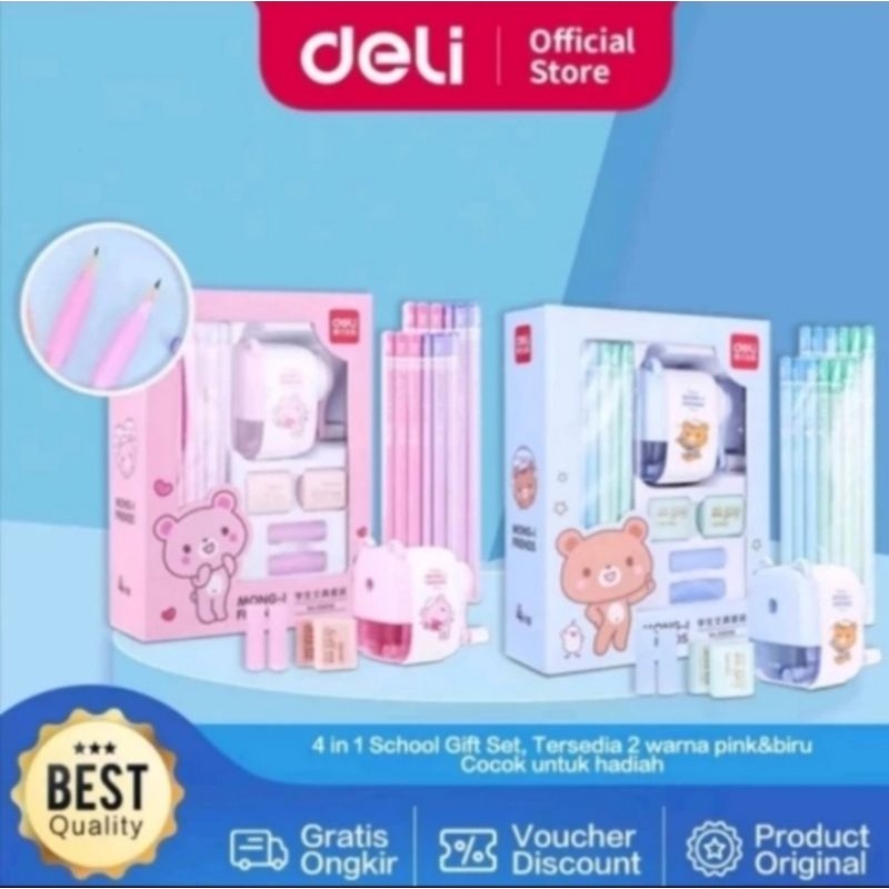 Jual YENYEN_ATK Deli Stationery Set 4 in 1 Rautan pensil 12pcs Dan ...