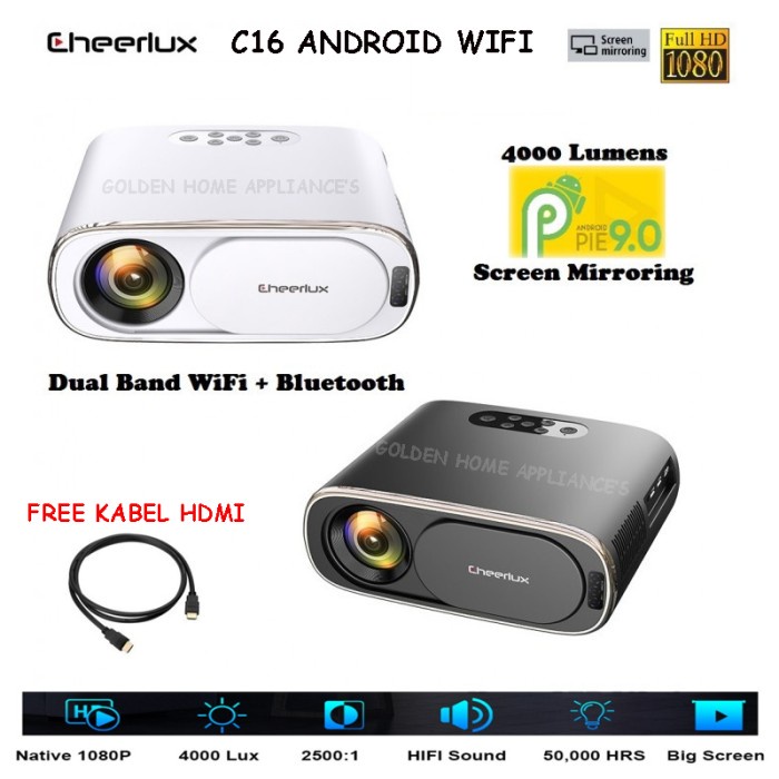 Jual PROYEKTOR ANDROID CHEERLUX C16 WIRELESS MIRRORING 4000 LUMEN 1080P ...