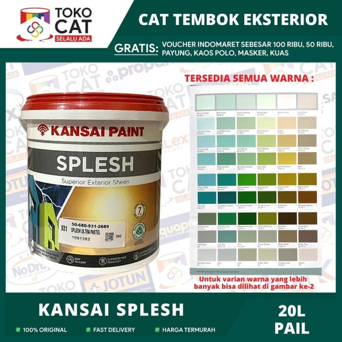Jual CAT TEMBOK EXTERIOR KANSAI PAINT SPLESH WARNA PUTIH BERSIH 20 ...