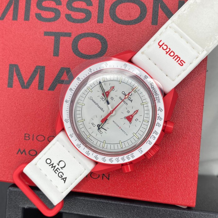 Jual Ready Swatch Omega Speedmaster Moonswatch Red Mars So33R100 ...