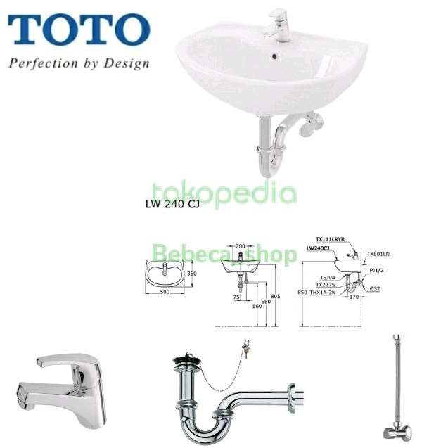 Jual Ori Wastafel Toto Lw 240 Cj W/F Comp Set Kran Dingin Tx109Ld Berkualitas | Shopee Indonesia