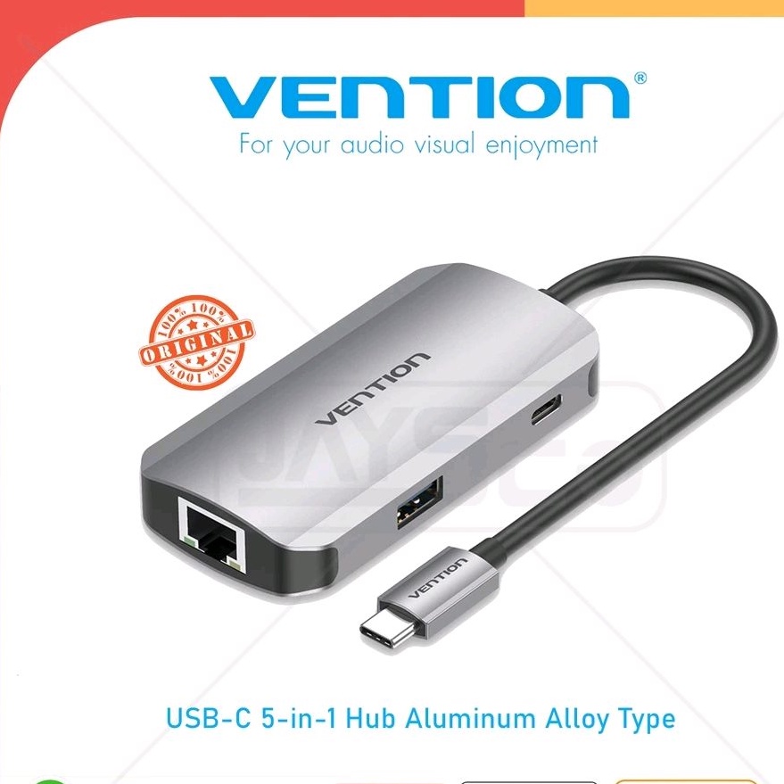 Jual Vention 5in1 USB Type C Hub to USB 3.0 RJ45 UTP LAN Card with PD ...