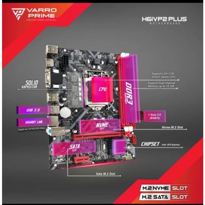 Jual MOTHERBOARD GAMING H61 VP2 PLUS /AXPER H61 NVME V2 PLUS | Shopee ...