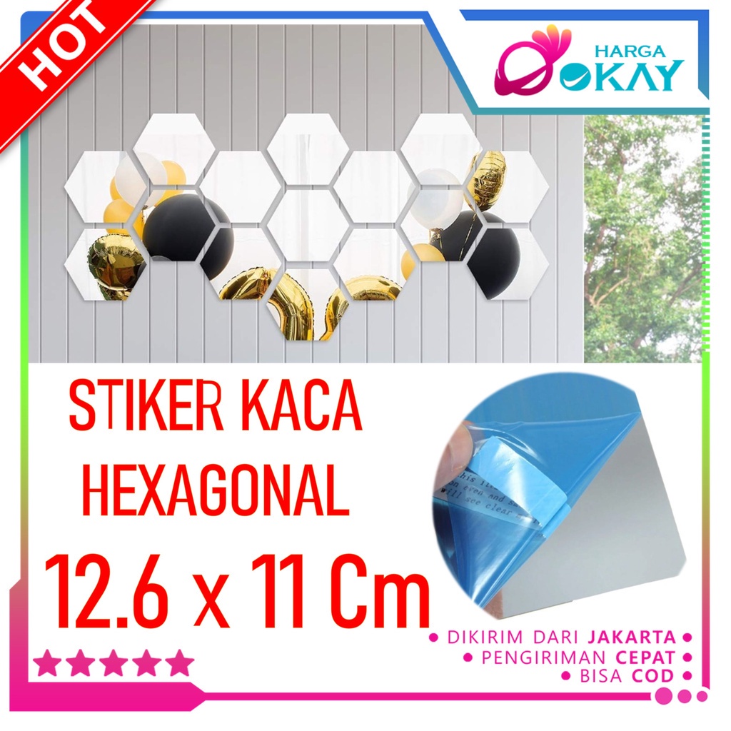 Jual HO Stiker Cermin Dinding Anti Pecah Tempel Hexagonal 12.6 x 11 Cm ...