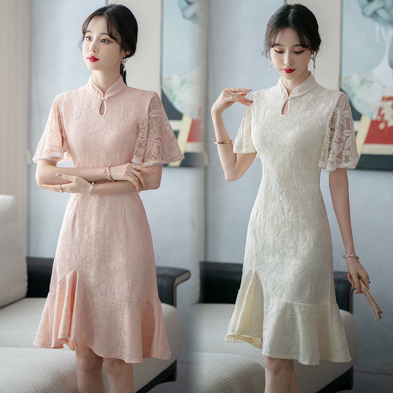 Jual Gaun Wanita Slim-Fit Cheongsam Renda Seksi Elegan Musim Panas Baru ...