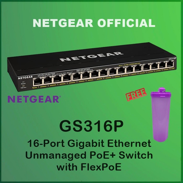 Jual Netgear GS316P 16 Port Gigabit Unmanaged PoE + Switch with FlexPoE ...
