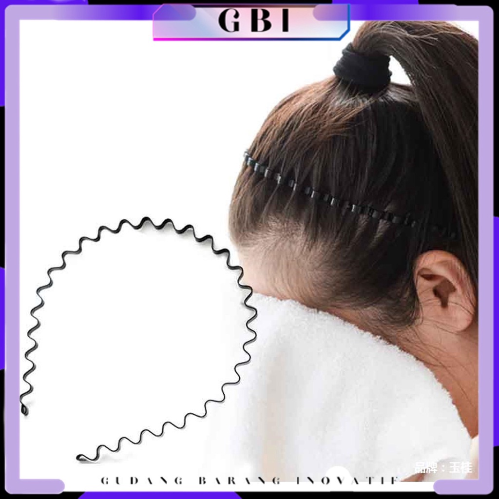 Jual GBI Bando Korea Bentuk Gelombang Zigzag Hitam Polos Bandana ...