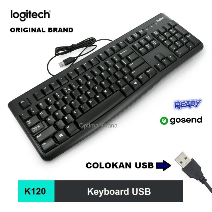 Jual Logitech K120 USB Keyboard Wired Corded Thin K 120 Komputer PC CPU ...