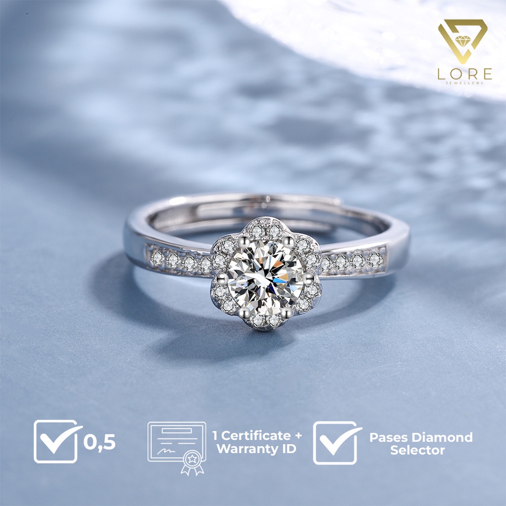 Jual Lore Jewellery - Cincin Moissanite Lapis Emas 18K - Flower Luxury Moissanite Ring 0.5 / 1.0 ...