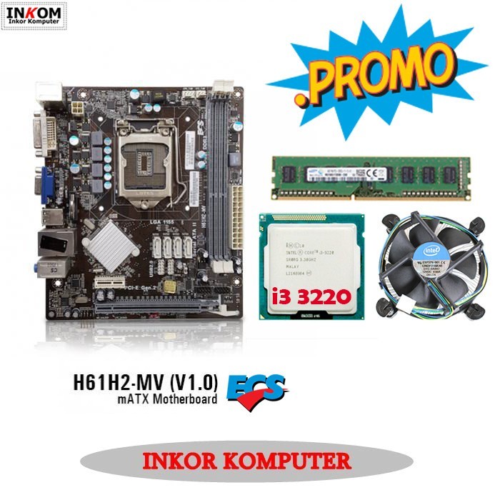 Jual Mobo Motherboard Mainboard H61 LGA1155 DDR3 + Processor core i3 ...