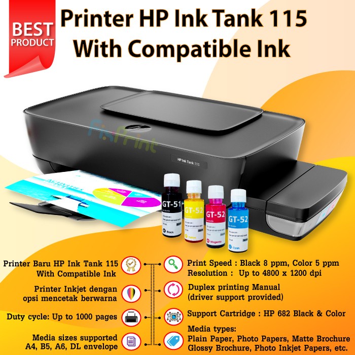 Jual Hp Ink Tank 115 Printer Inktank With Cartridge Tinta Infus Gt51 ...