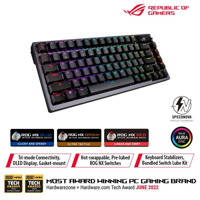 Jual ASUS ROG Azoth 75% Wireless Custom Gaming Keyboard [ASUS ROG NX ...