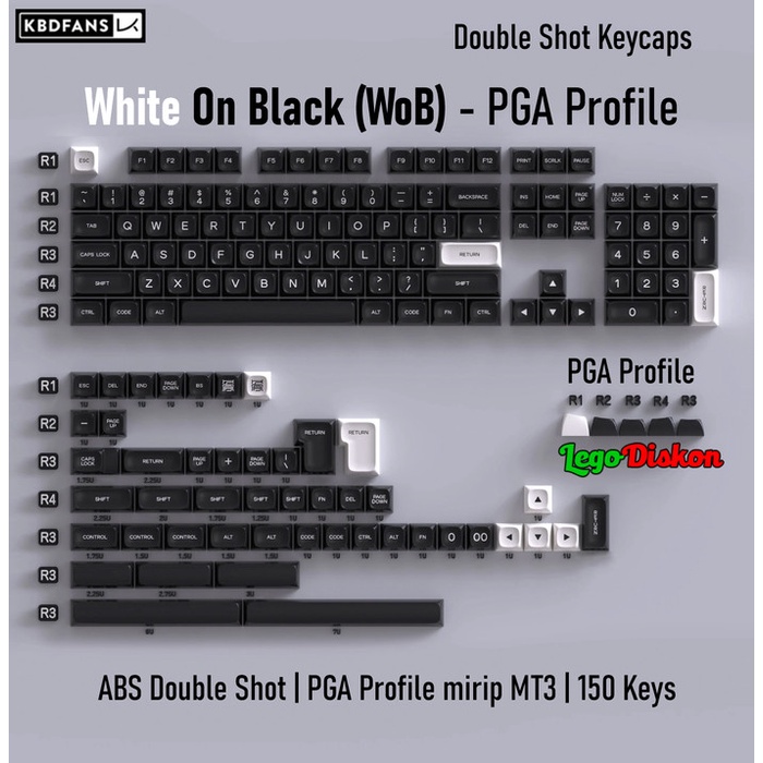 Jual WHITE ON BLACK SPARTAN - Keycaps Double Shot PGA Profile KBDFans ...