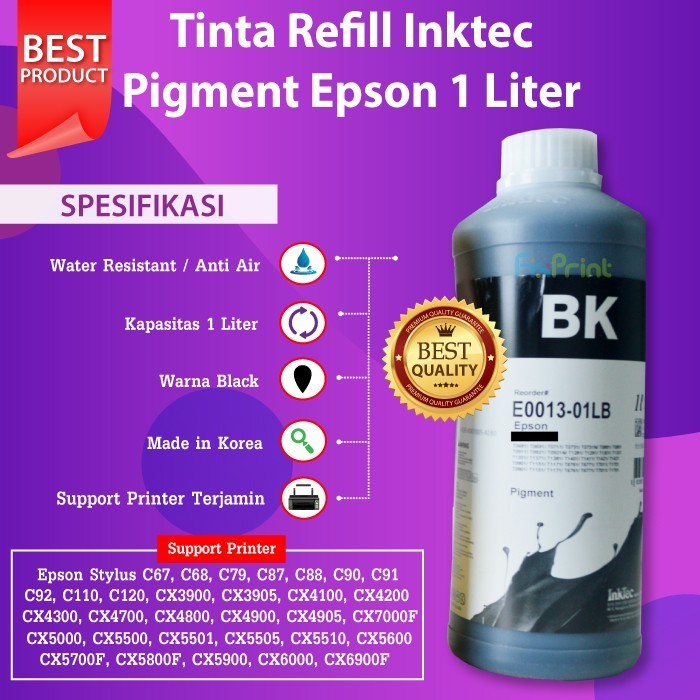 Jual Tinta Pigment Inktec E0013-01Lc Cyan 1 Liter Refill Printer Epsn ...