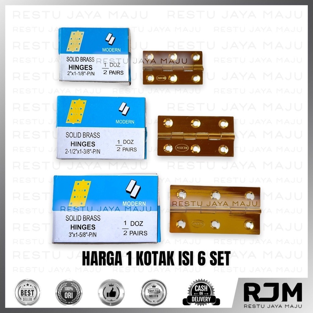 Jual [6 set] MODERN Engsel Plat Tipis Kuningan 2 2 1/2 3 inch Pintu ...